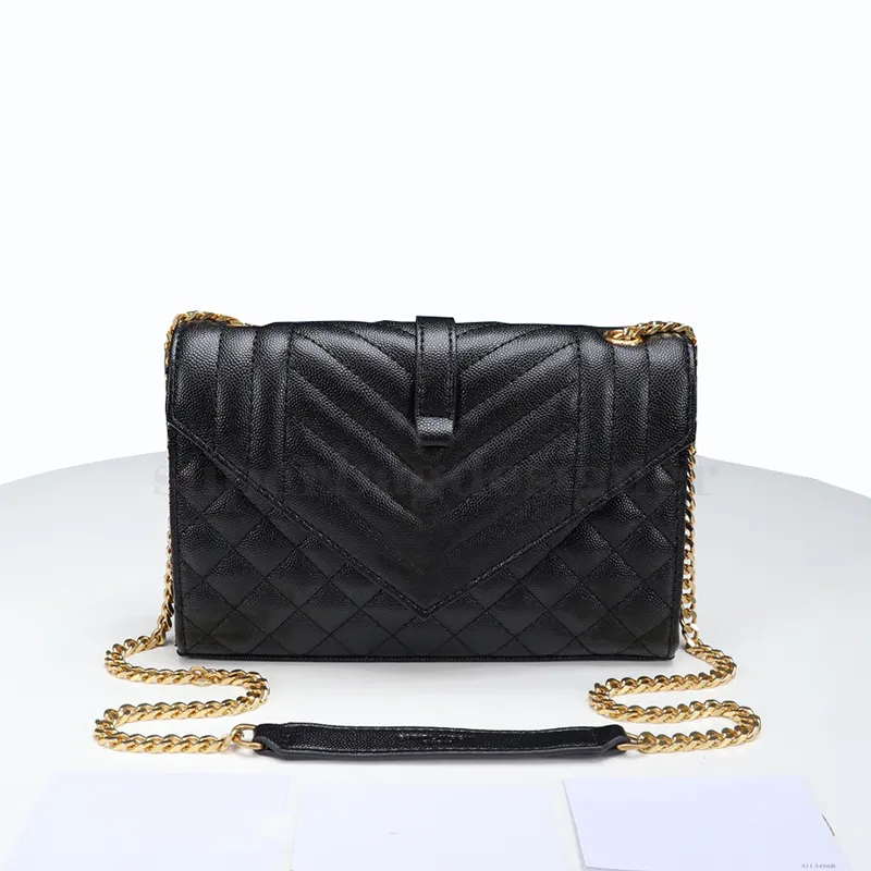 Designer Genuine Leather Black Quilted Shoulder Bag With Chain Strap ...