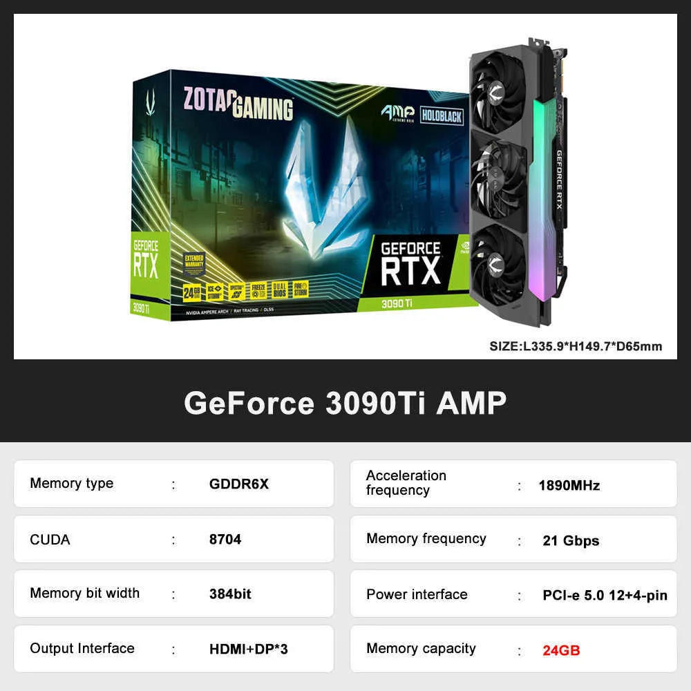 ZOTAC 24GB GDDR6 RTX 3090 TI Graphics Card For Gaming High Performance 384Bit Gaming GPU With ...