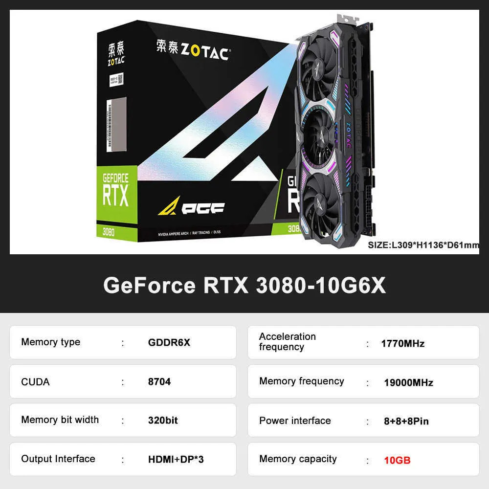 ZOTAC RTX 3080 TI Graphics Card For Gaming 10GB/12GB GDDR6X Gaming GPU With 8NM Memory, 320Bit ...