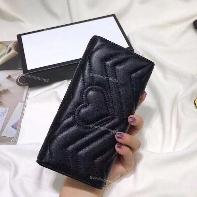 Black Genuine Leather Long Wallet With Hearts Pattern, Card Holder ...