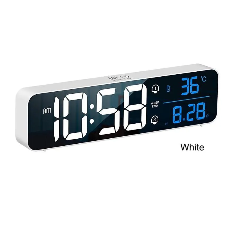 Modern USB LED Clock Mirror With Digital Alarm, Snooze, And Temperature ...