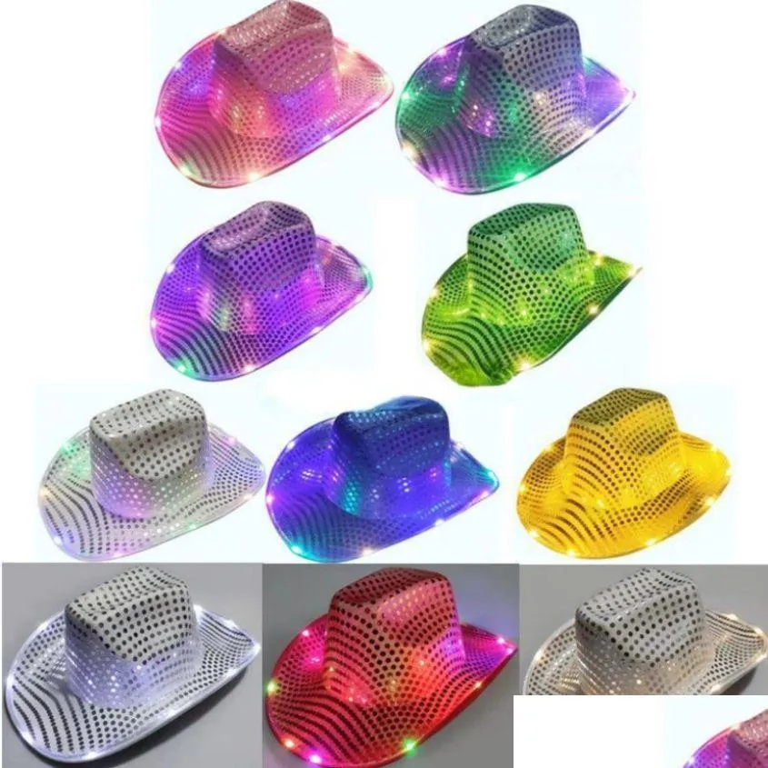 Led Birthday Hats Space Cowgirl Led Hat Flashing Light Up Sequin Cowboy ...