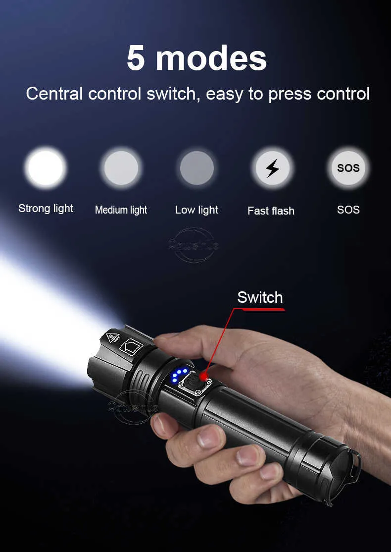 DHgate.com:Rechargeable Tactical Flashlight, 50W LED Telescopic Zoom ...