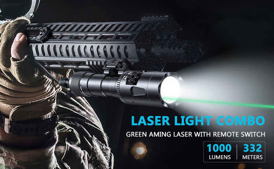 Green Hunting Flashlight 1000 Lumens Tactical Flashlight With Green ...
