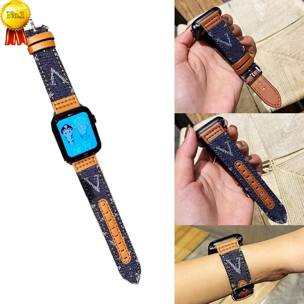 Top Designer Apple Watch Bands Denim Leather Strap Bracelet For IWatch ...