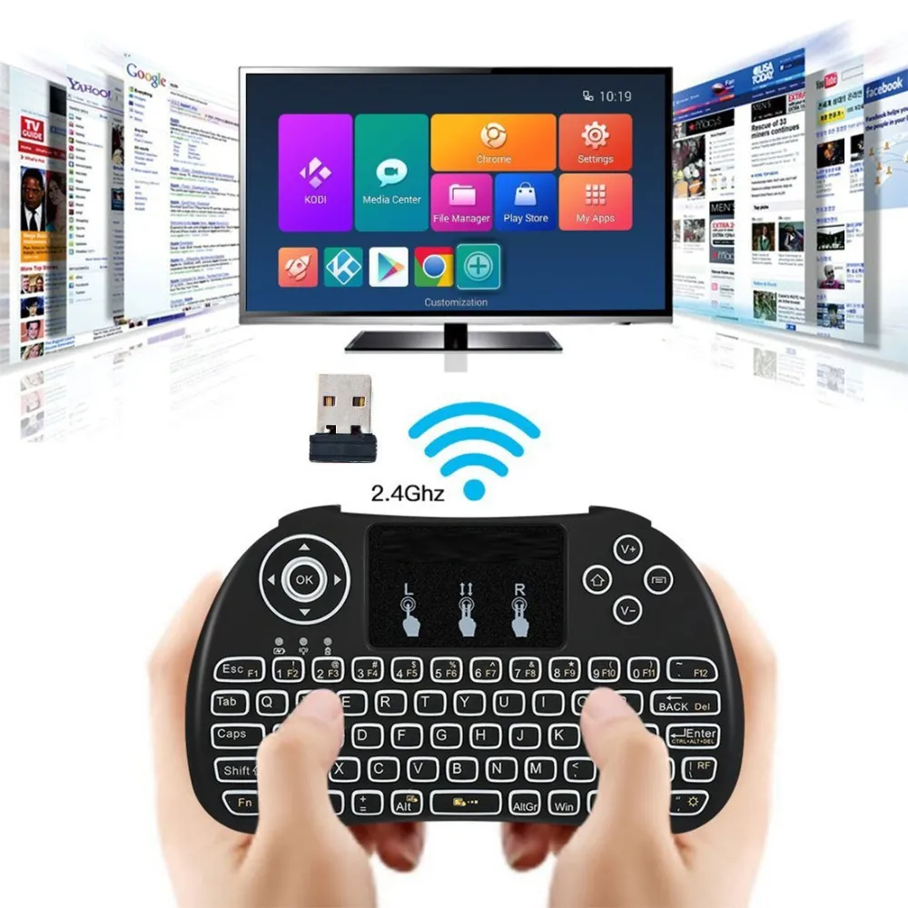 H9 Fly Air Mouse Wireless Backlit Blacklight Keyboard With Multi Media ...