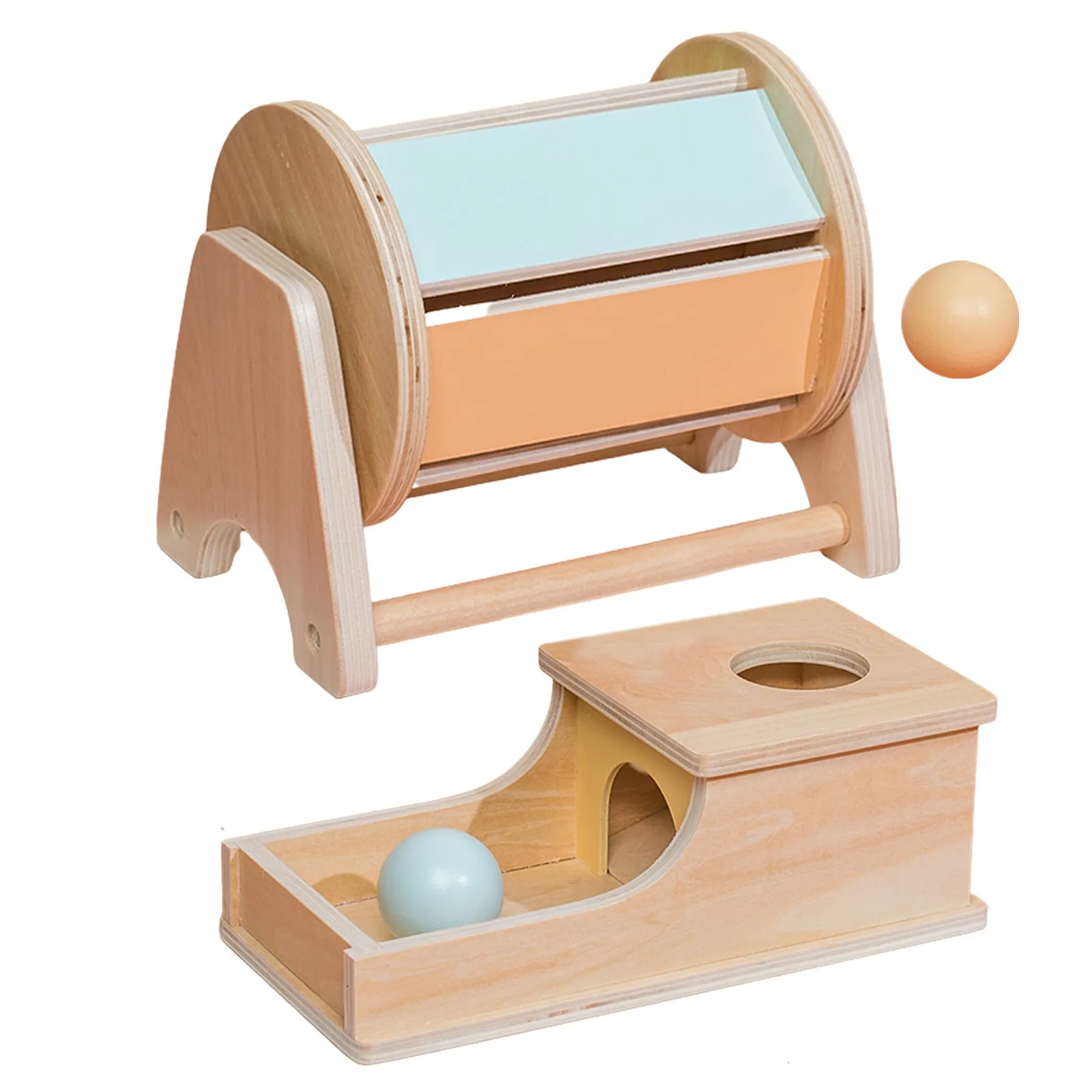 Macaroon Color Wooden Ball Drop Box - Object Permanence Toy for Infants ...