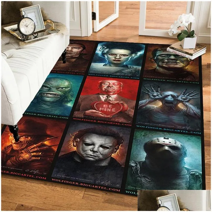 Horror Movie Rug - Halloween Decor, Evil Guys Carpet, Non-Slip Floormat ...
