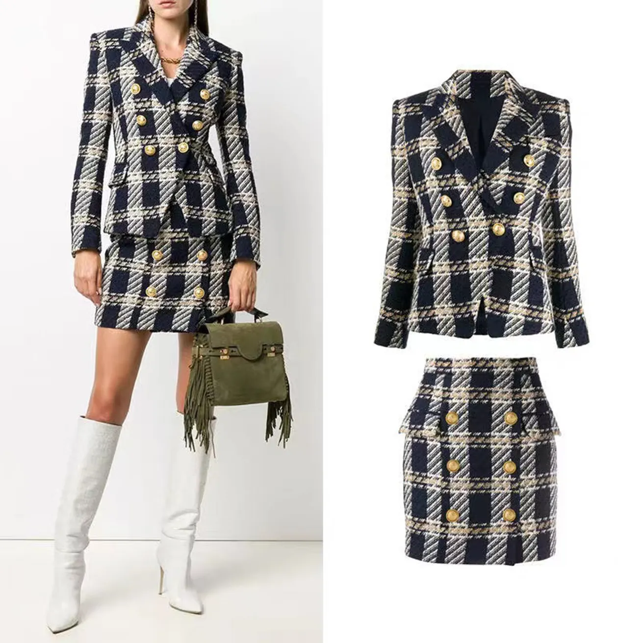 Luxury Designer Womens Woolen Dress Set Spring Wool Blend Outerwear By ...