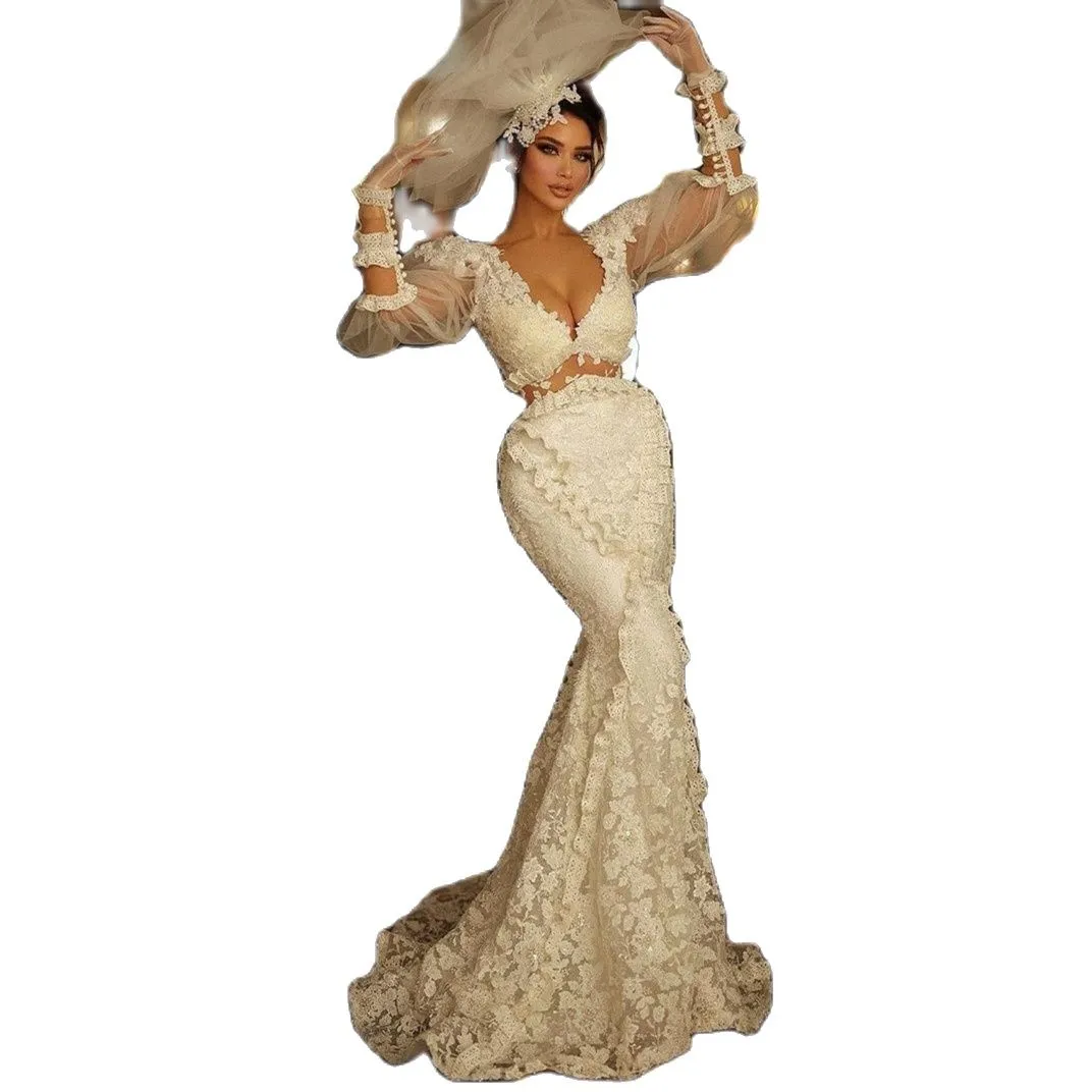 Customizable Plus Size Mermaid Gold Mermaid Prom Dress With V Neck ...