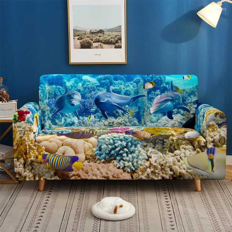 Tub Sofa Cover Ocean Park 3D Print Dolphin Sofa Cover Stretch ...