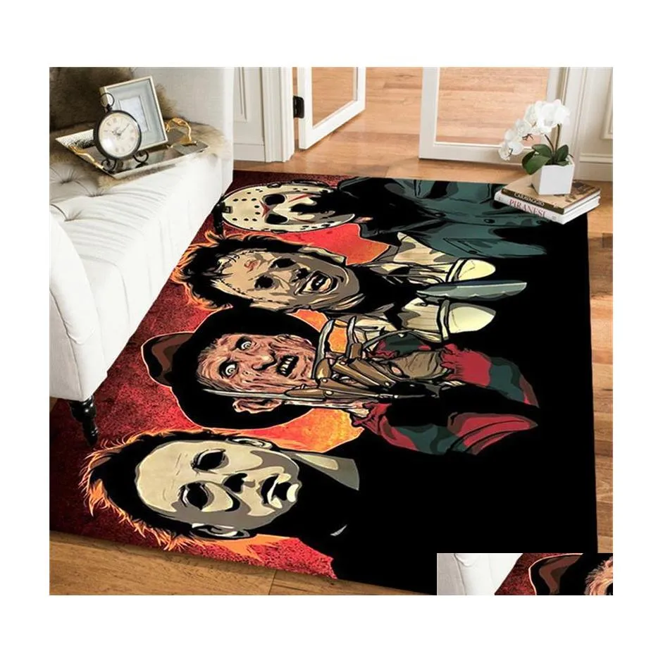 Horror Movie Rug - Halloween Decor, Evil Guys Carpet, Non-Slip Floormat ...