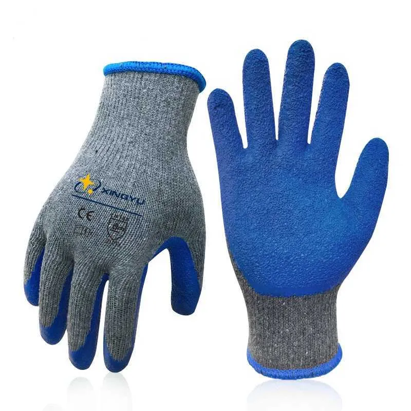 Blue Latex Coated Work Gloves - Wrinkle Grip, Washable, Heavy Duty ...