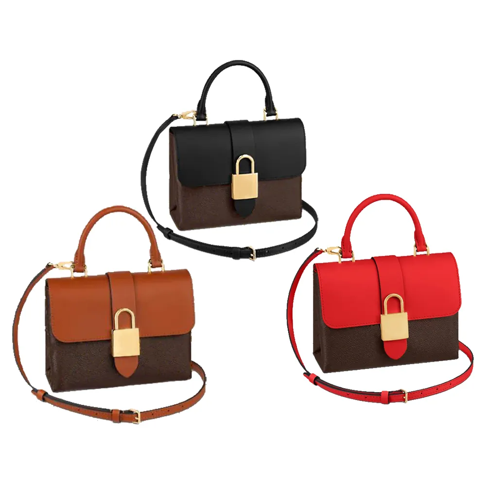 Locky BB small genuine leather tote bag with hasp closure and satin ...