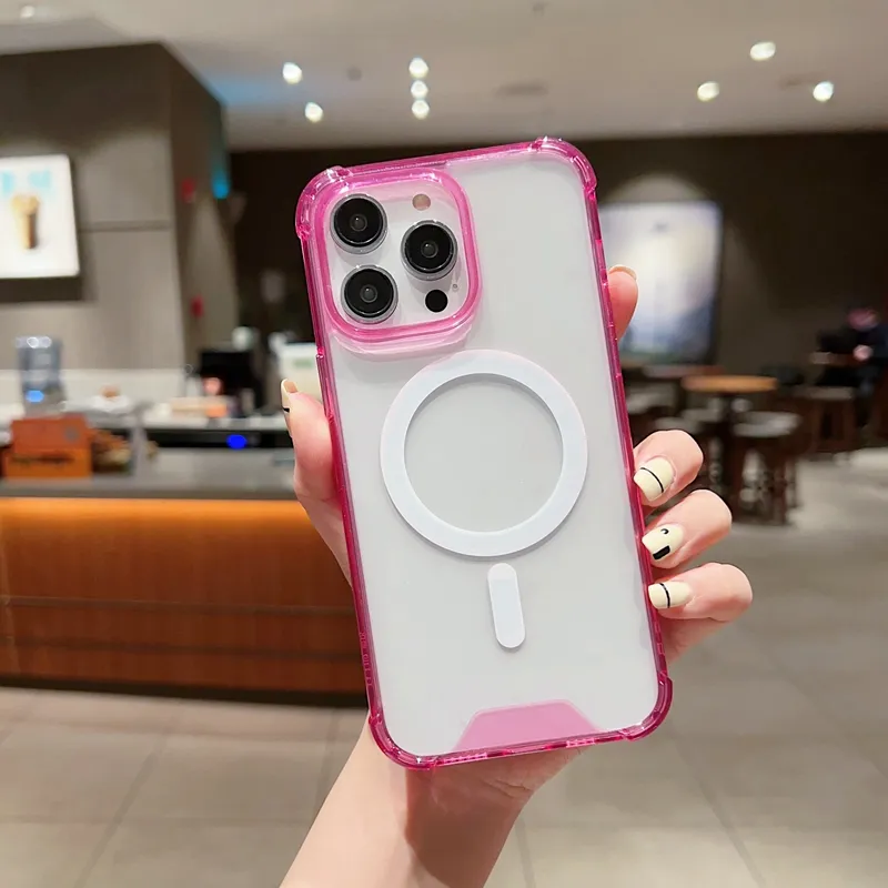 Luxury Clear Magnetic Wireless Charging Case For Iphone Shockproof Hard