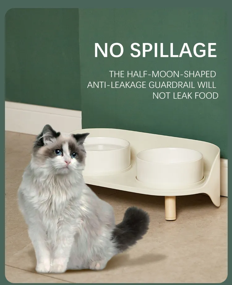 Cat Bowls Feeders Pet Dining Table Dual Feeding Neck Protect Nonslip ...