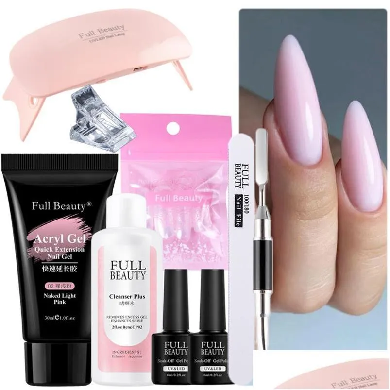 Complete Nail Extension Kit - 30ml Acrygel, UV Lamp, Poly Gel Tips ...
