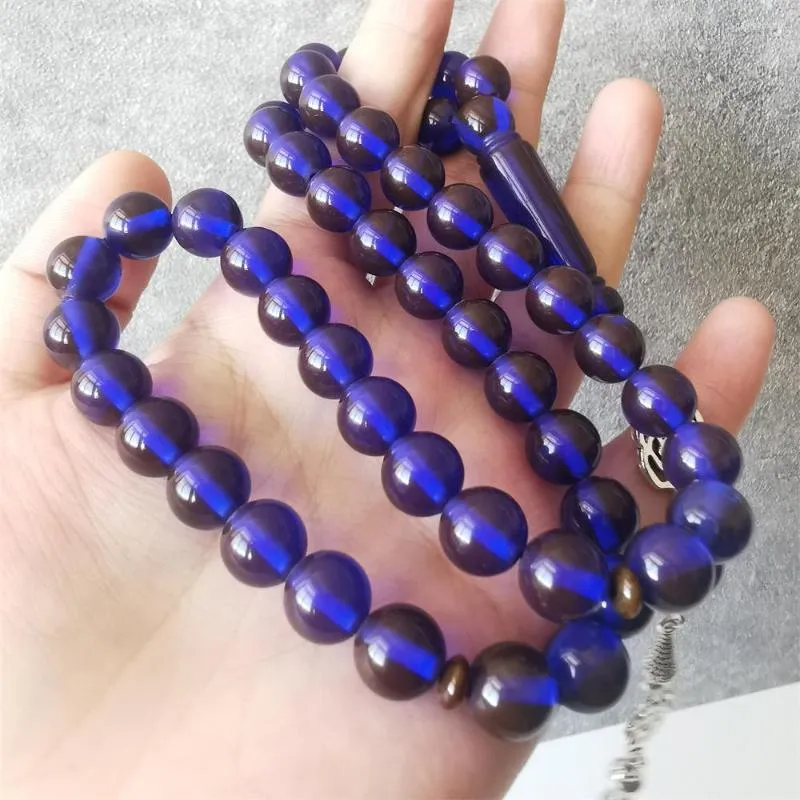Blue Amber Strand Resin Tasbih Islamic Prayer Purple Beads Necklace For ...