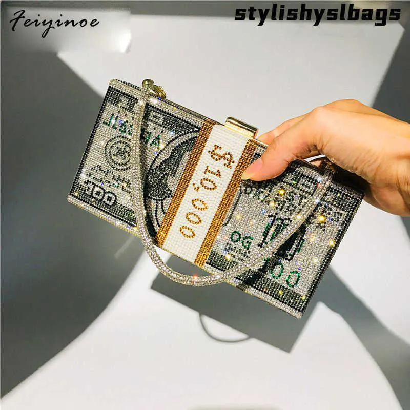 Rhinestone Money Clutch Evening Bag - Sparkly Stack of Cash Purse ...