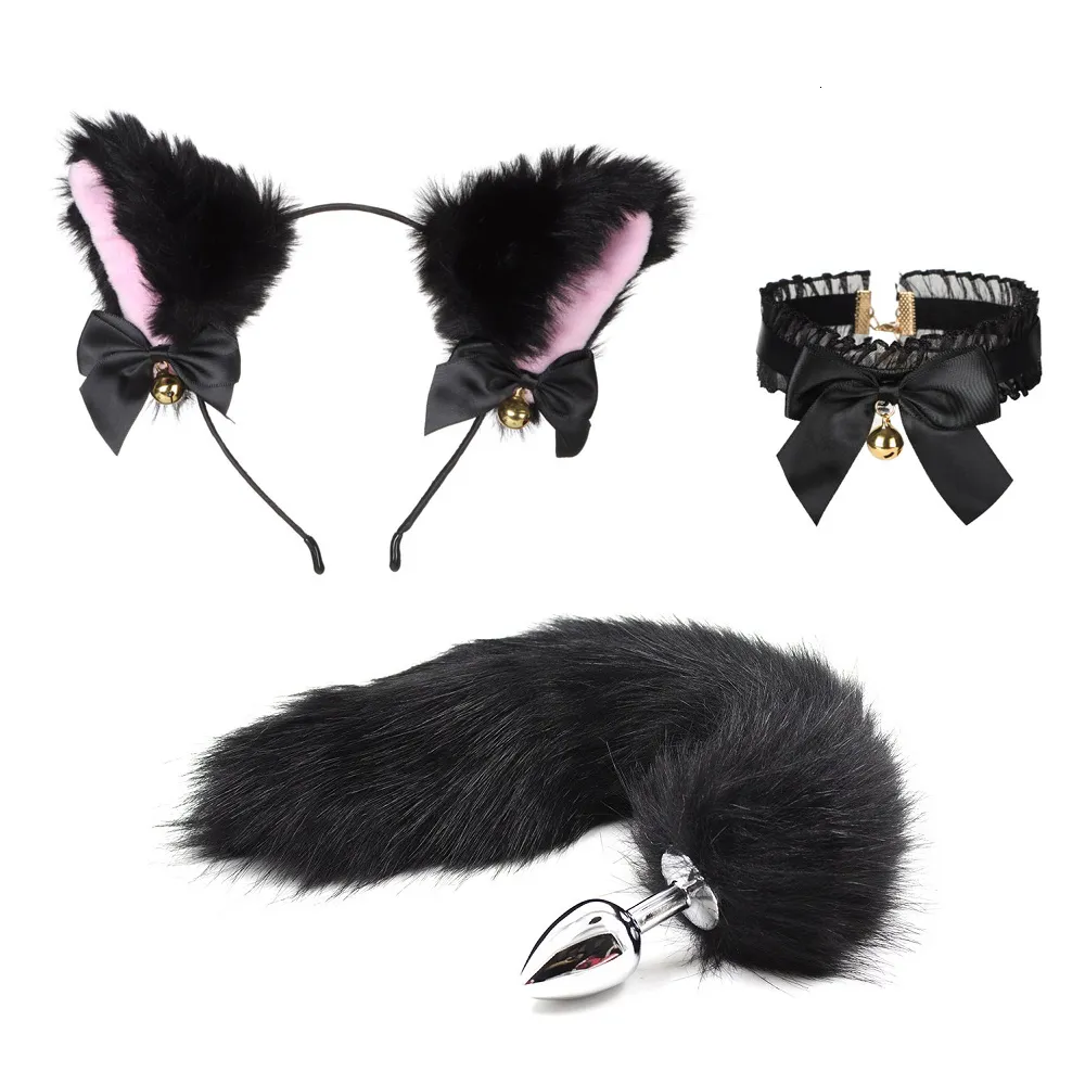 Bondage Anal Sex Toys Tail Butt Plug Y Plush Cat Ear Headband With Bells Necklace Set Massage