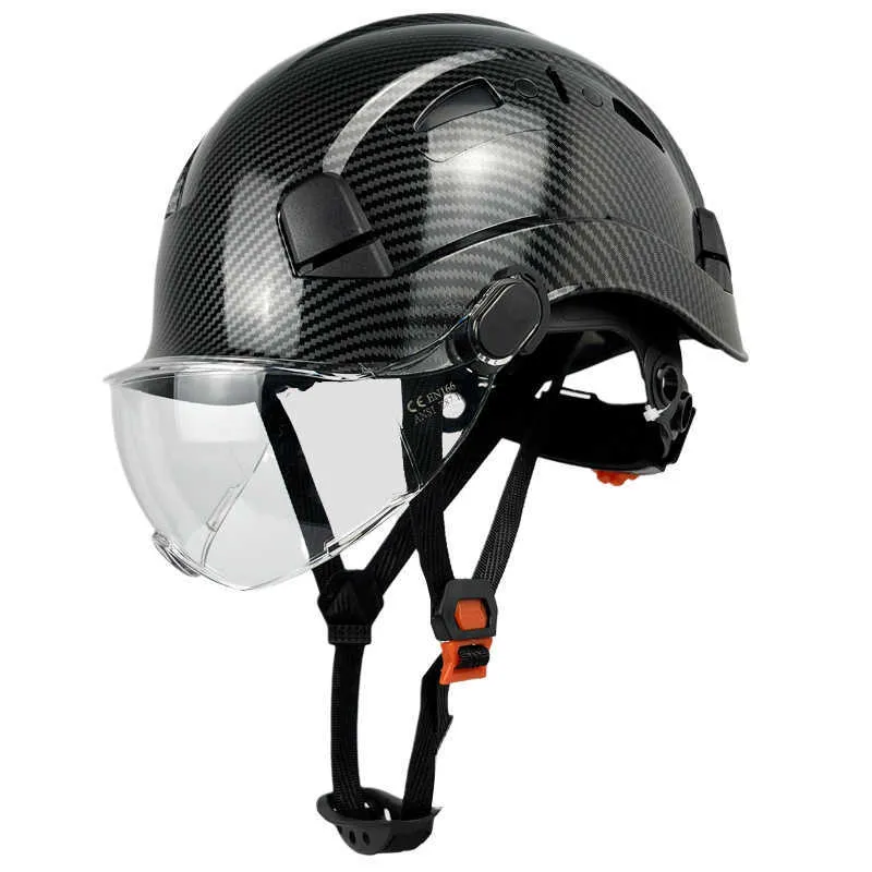 Industrial Safety Helmet with Integrated Goggles - Carbon Fiber Look ...