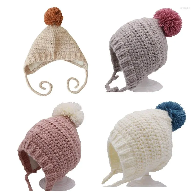 Soft Knitted Wool Baby Baby Winter Hat With Ear Protection And Pompom ...