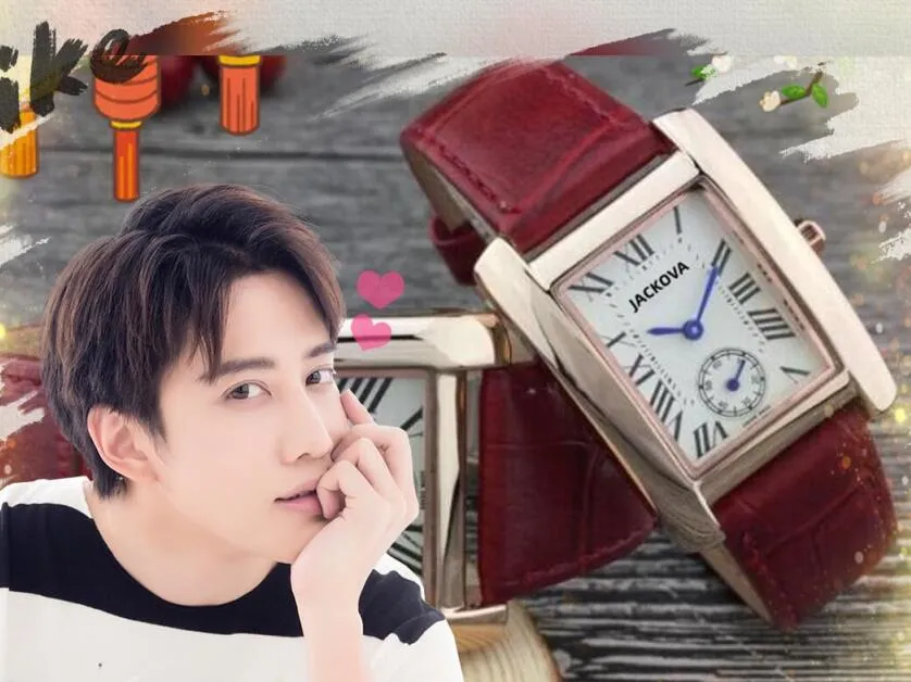 Vintage Rectangle Watch Set: Roman Numeral Dial, Leather Band, Quartz ...