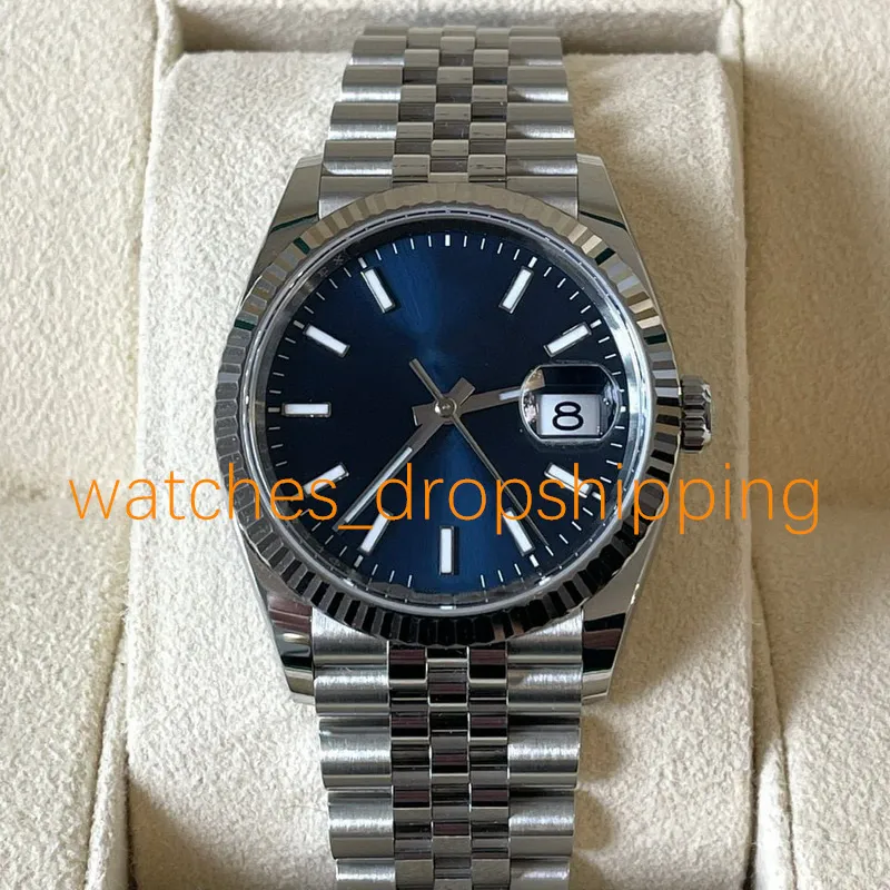 Men's Luxury Timepieces: 36mm Blue Dial Automatic Watch Stainless Steel ...
