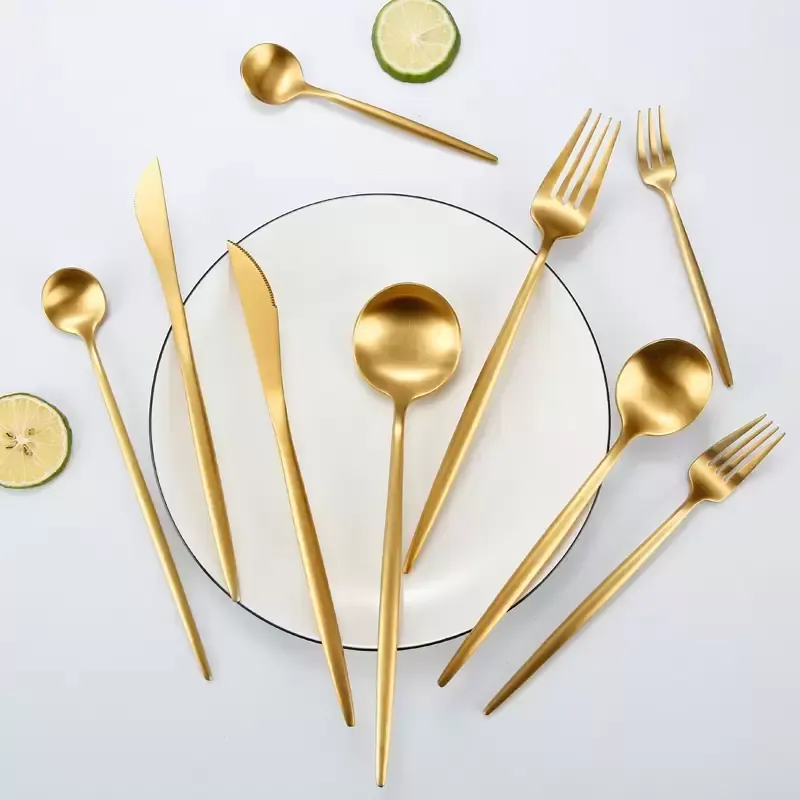 Gold Flatware Set Wedding Dinnerware Stainless Steel Cutlery Knife Fork ...