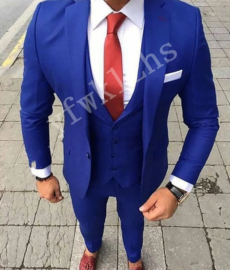 Custom One Button Royal Blue Prom Suit With Notch Lapel For Weddings ...