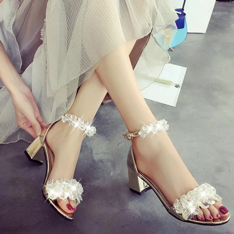 Sandals Women Open Toe Bling Crystal String Bead High Heels Shoes ...