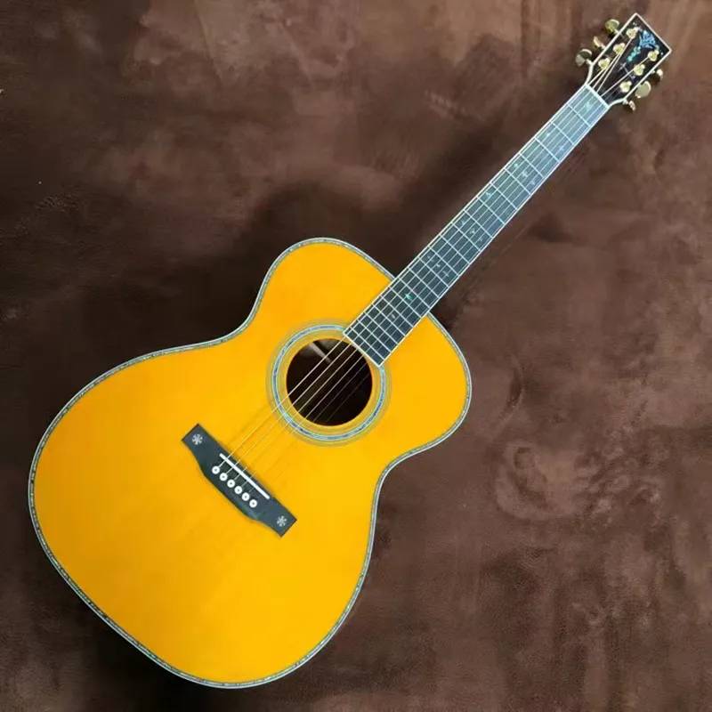 Solid Wood OM42 Series Face Yellow Acoustic Guitar With Natural Finish ...