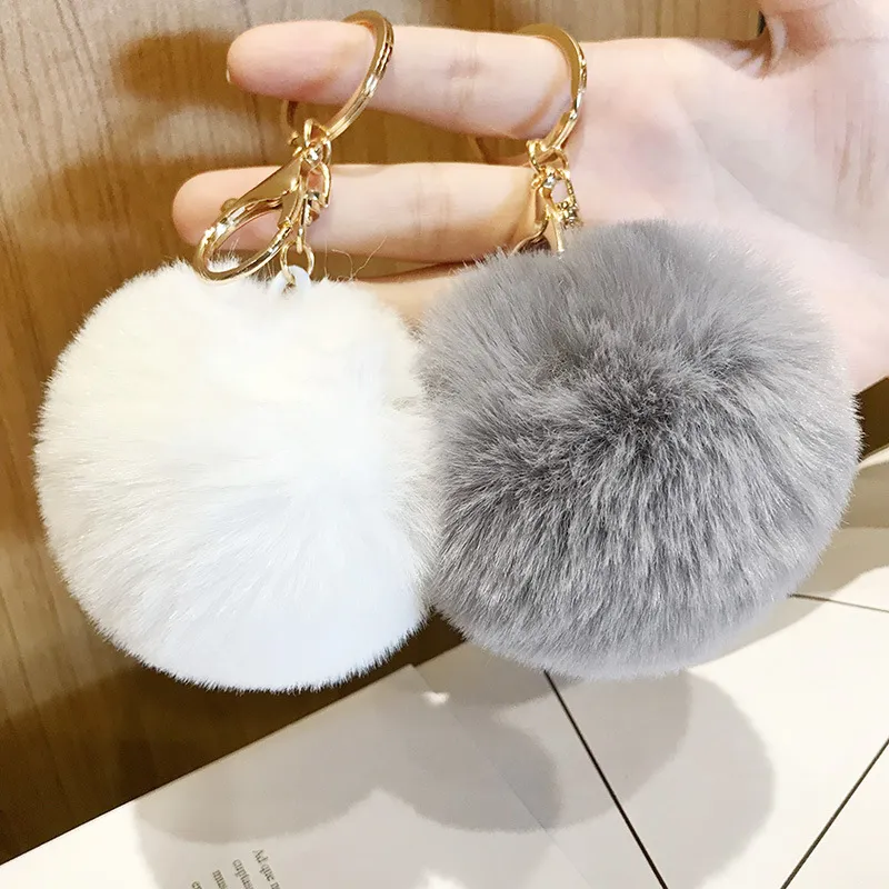Pom Pom Keychains: Fluffy Faux Rabbit Fur Ball Key Rings for Women ...