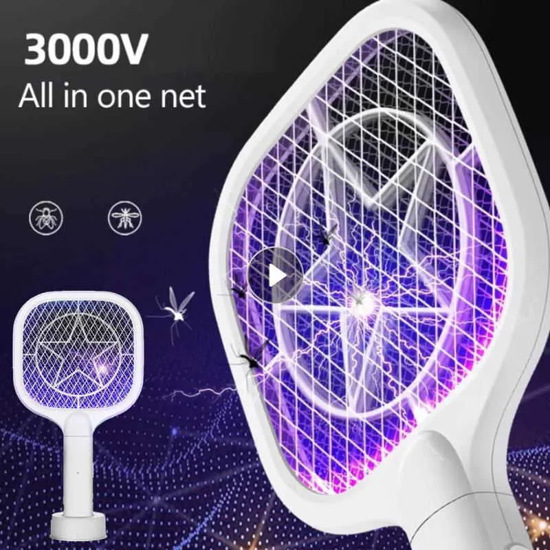 2-in-1 Bug Zapper Racket & Lamp - USB Rechargeable Mosquito Swatter ...