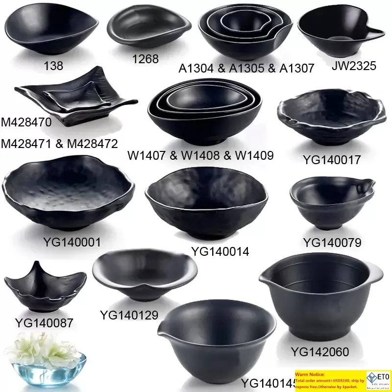 Melamine Ramen Bowls | Black Frost Oval Dinnerware | Korean Tableware ...
