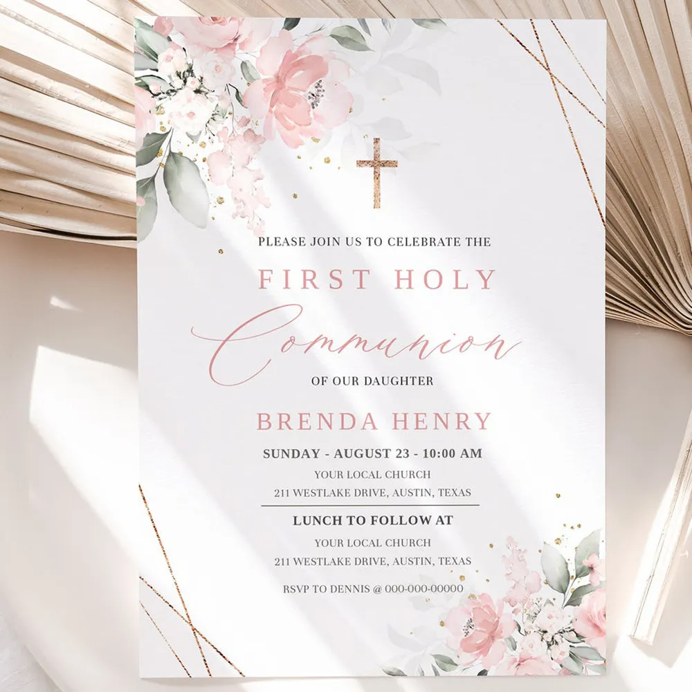 DHgate.com:Personalized First Holy Communion Invitation Cards, Pink ...