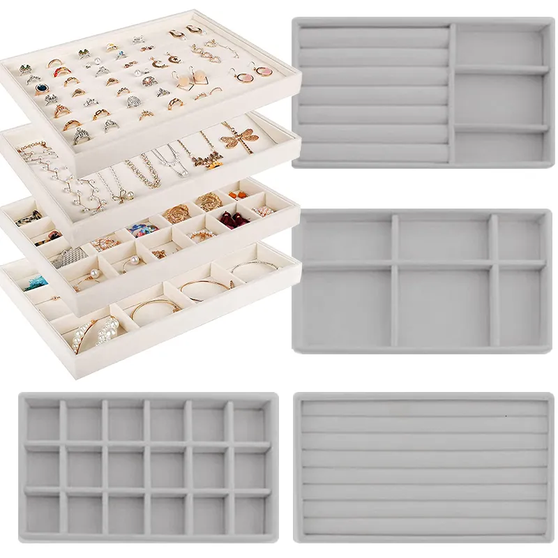 230801 Jewelry Boxes Velvet Display Tray Stackable Portable Ring And ...