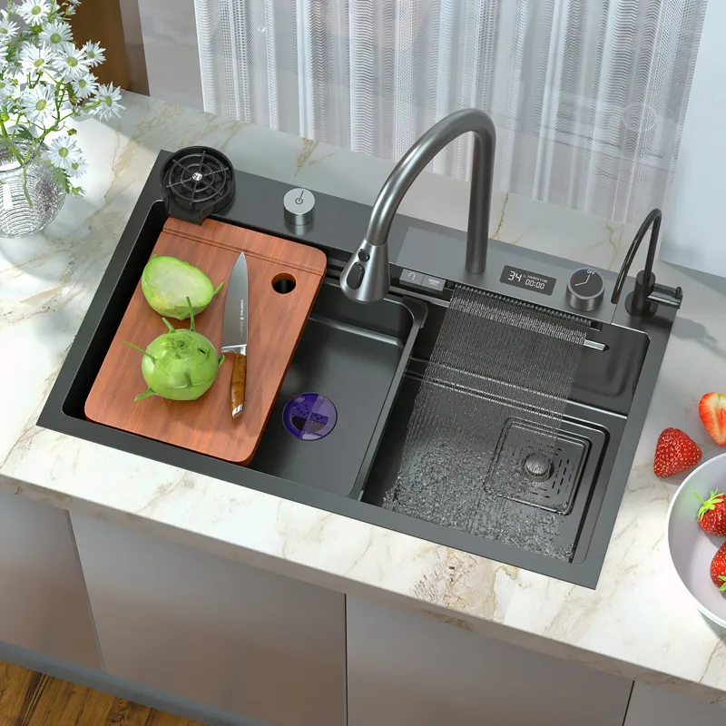 Multifunctional Smart Kitchen Sink - Nano Stainless Steel, Waterfall ...