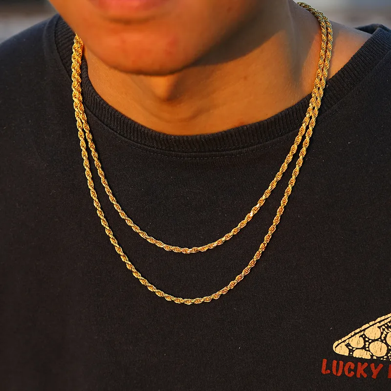 Premium Solid Gold Chain Necklace: 3mm Rope, Franco, Cuban, Bead Styles ...