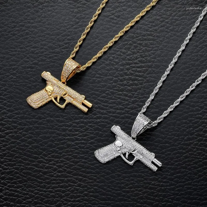 Mens Zircon Pistol Iced Out Pendants Fun And Trendy Gold Plated Hip Hop ...