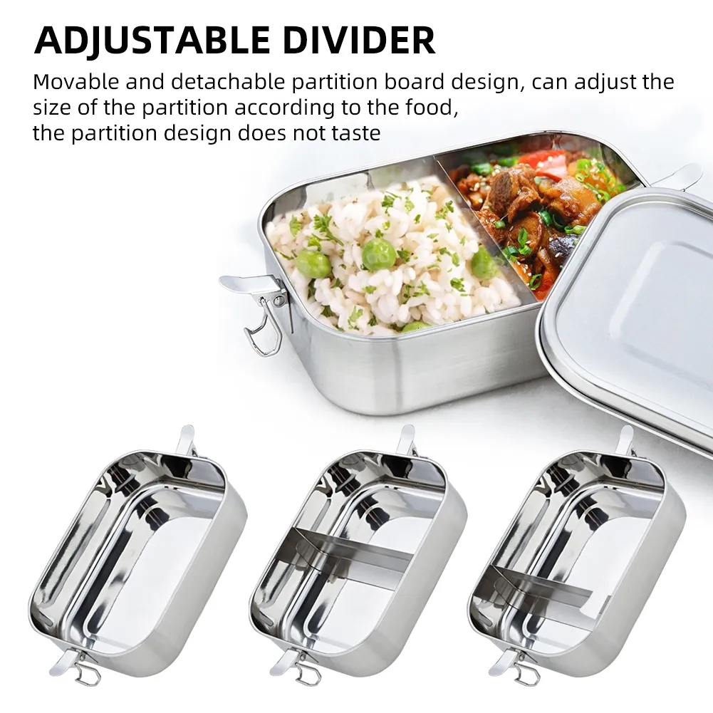 800ML Lunch Box Stainless Steel 2 Compartment Bento Box Metal Lunch Container For Kids And ...