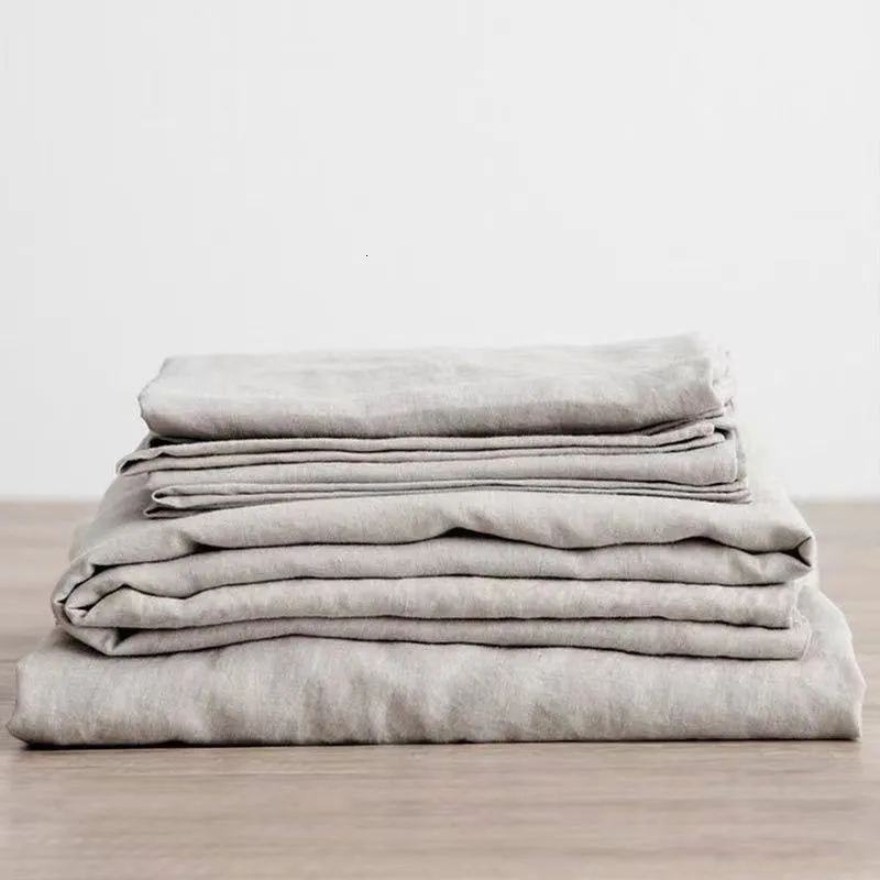 100% Washed Linen Bedding Set - Natural Flax Sheets with 2 Pillowcases ...
