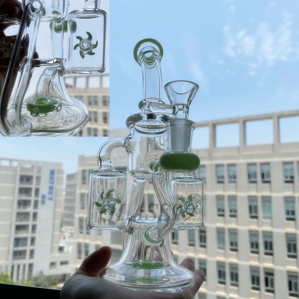 Glass Recycler Hookah Green & Purple Windmill Water Pipe Bong With 14mm ...