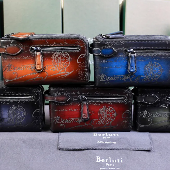 TIRIWA Leather Clutch Handbag - Handmade Calf Leather Wallet with 3 ...