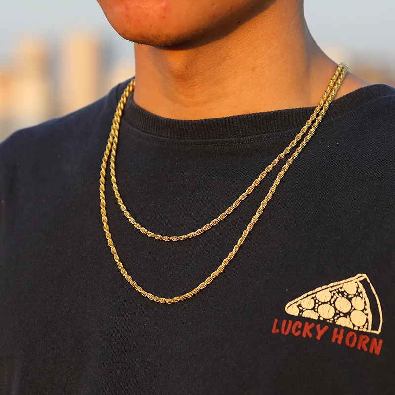 Premium Solid Gold Chain Necklace: 3mm Rope, Franco, Cuban, Bead Styles ...