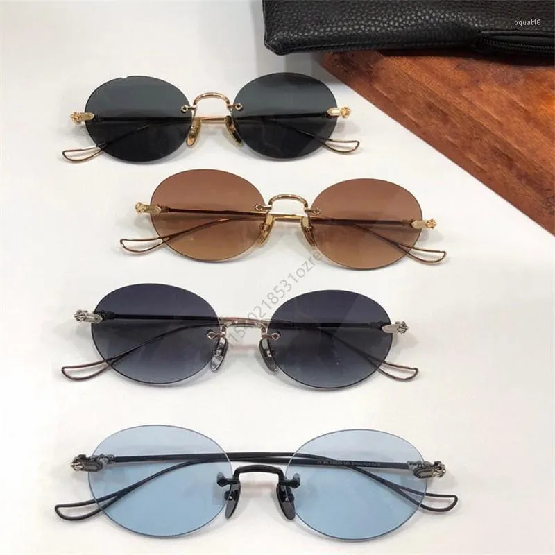 Rimless Eyeglasses Mens Small Oval Sunglasses: Designer Metal Frame ...