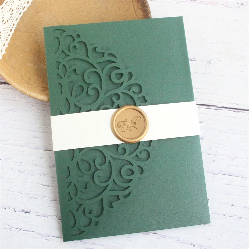 Handmade Wedding Invitation Cards, Emerald Green Bridal Party ...