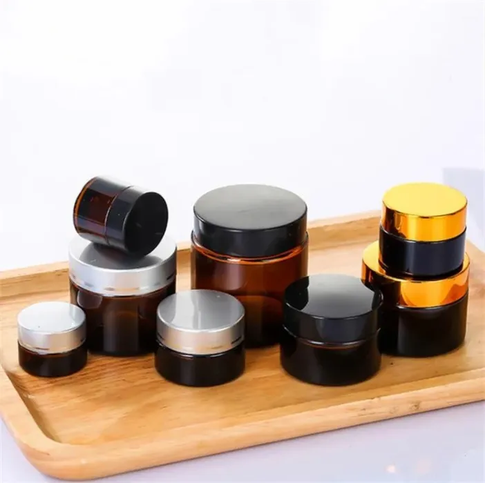 Glass Amber Jars: Empty Cosmetic Containers With Inner Liners And Gold ...