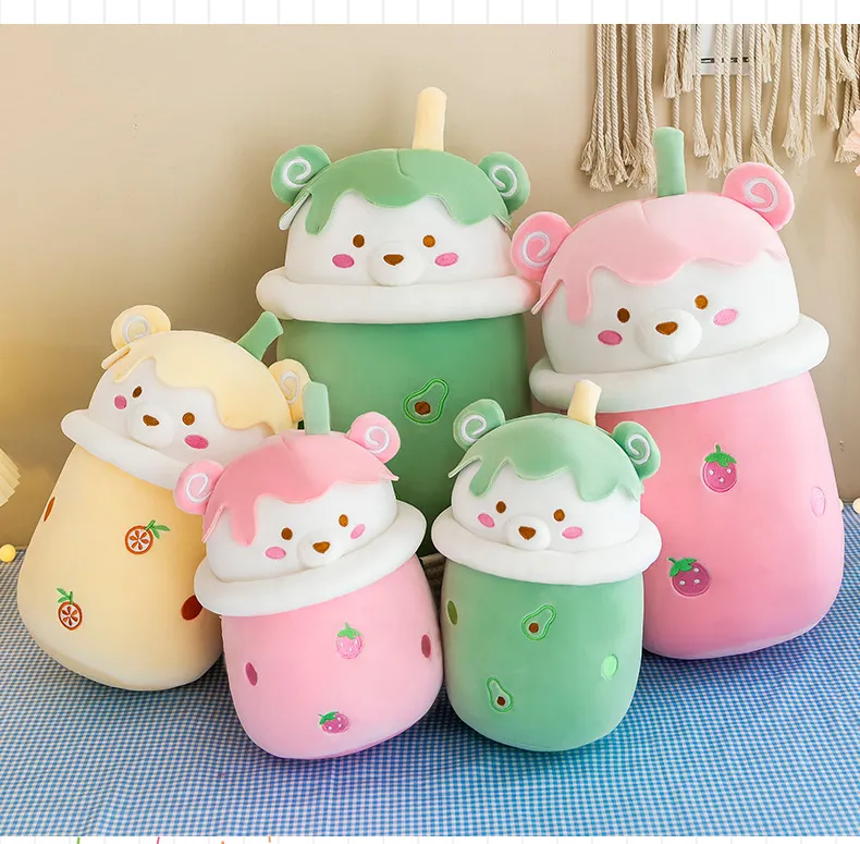Cute Bubble Tea Bear Plush Toy Soft Stuffed Animal Pillow Cushion For ...