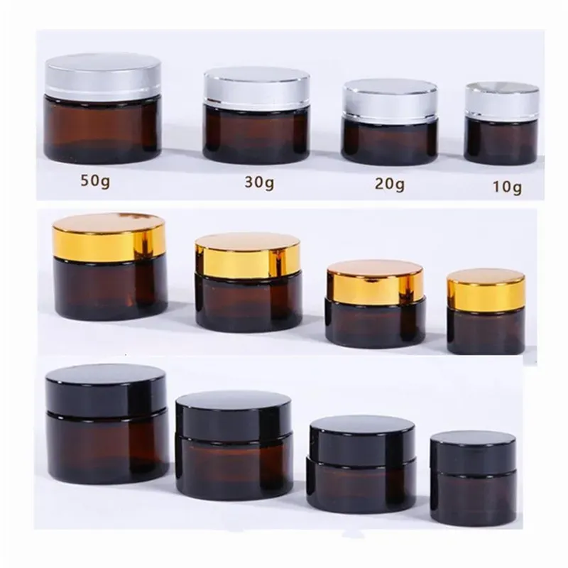 Glass Amber Jars: Empty Cosmetic Containers With Inner Liners And Gold ...
